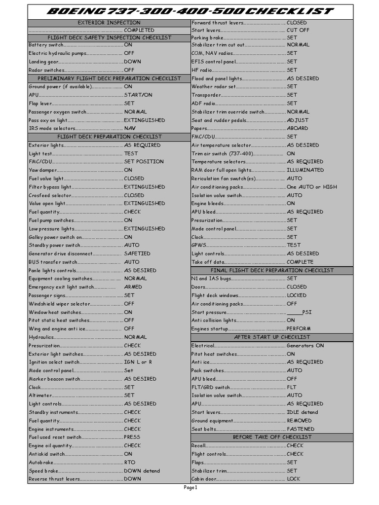 Boeing 737-300-400-500 Checklist | PDF | Vehicle Technology ...