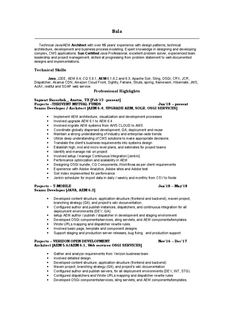 Bala Arumugam - AEM Architect | PDF | Java Servlet | Web Service