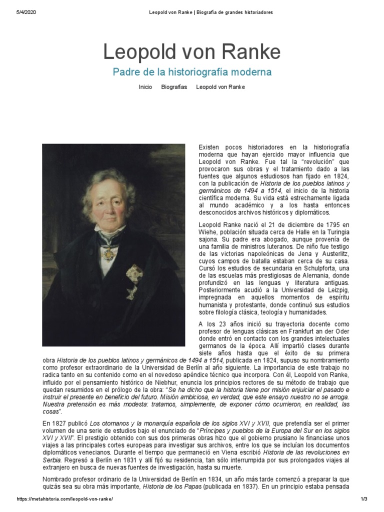 Leopold Von Ranke. Padre de La Historiografía Moderna - FULL PDF | PDF ...