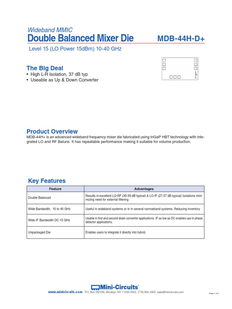 Double Balanced Mixer Die: MDB-44H-D+ | PDF | Specification (Technical Standard) | Electrostatic ...