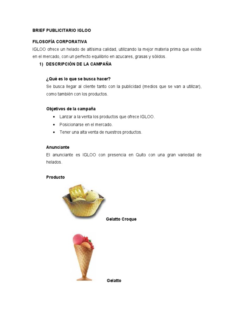 Campaña Publicitaria de IGLOO | PDF | Helado | Póster