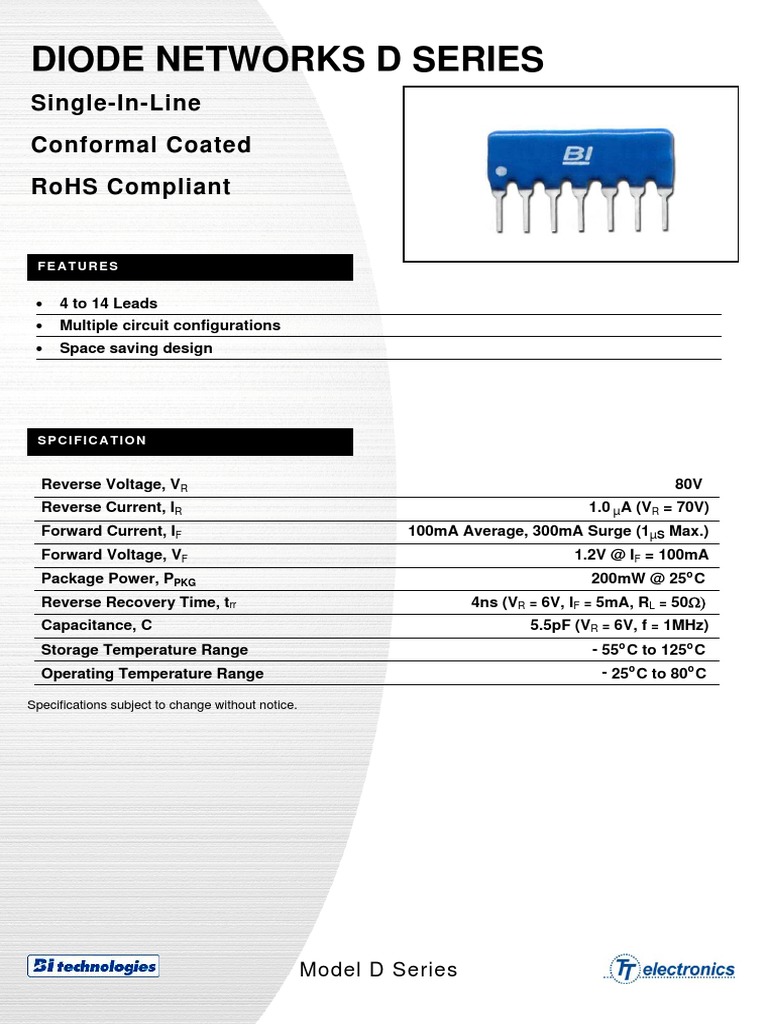 Diode Networks D Series: Single-In-Line Conformal Coated Rohs Compliant | PDF | Diode ...