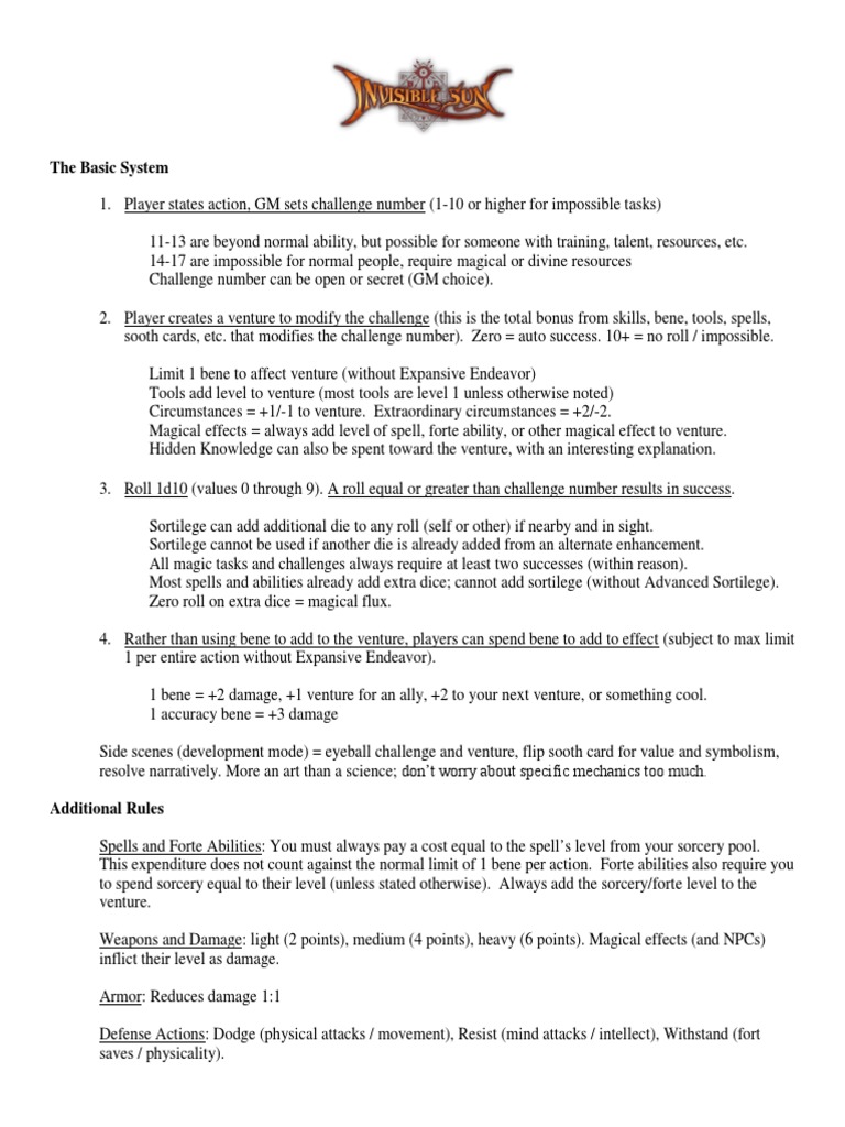 Invisible Sun System Reference | PDF | Leisure | Sports