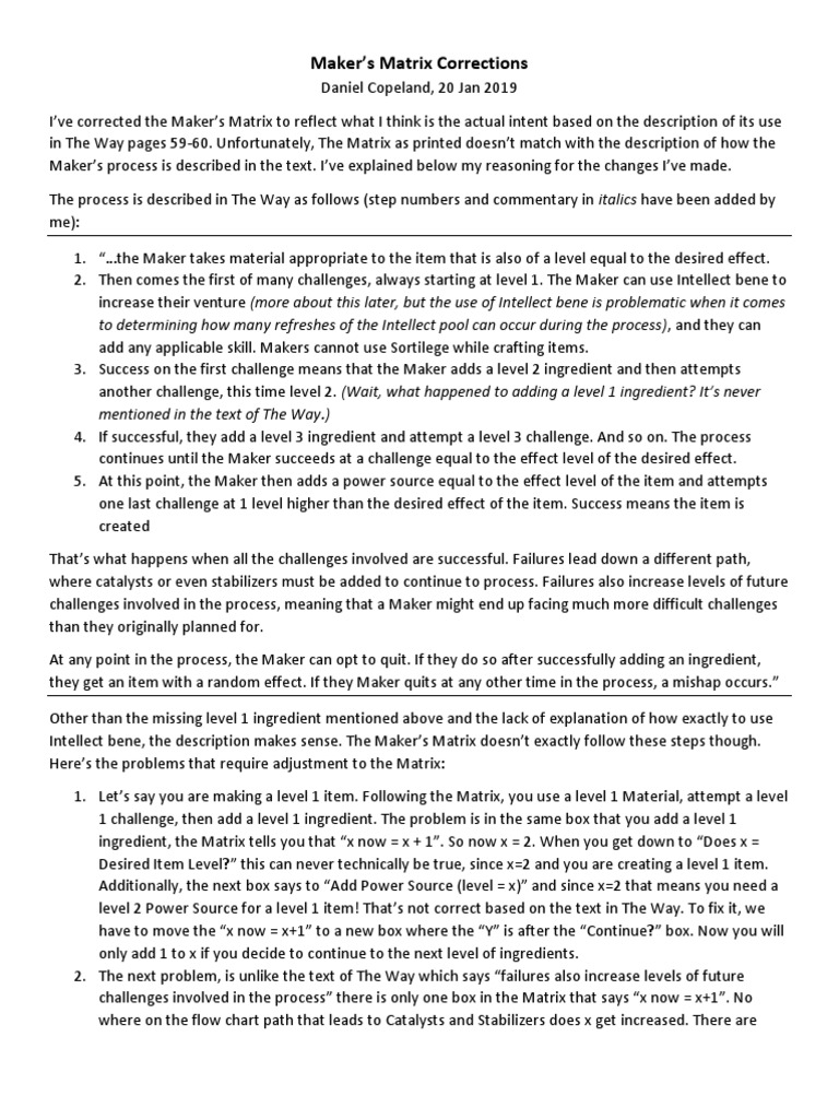 Makers Matrix Corrections Explained-190120 | PDF | Cognition