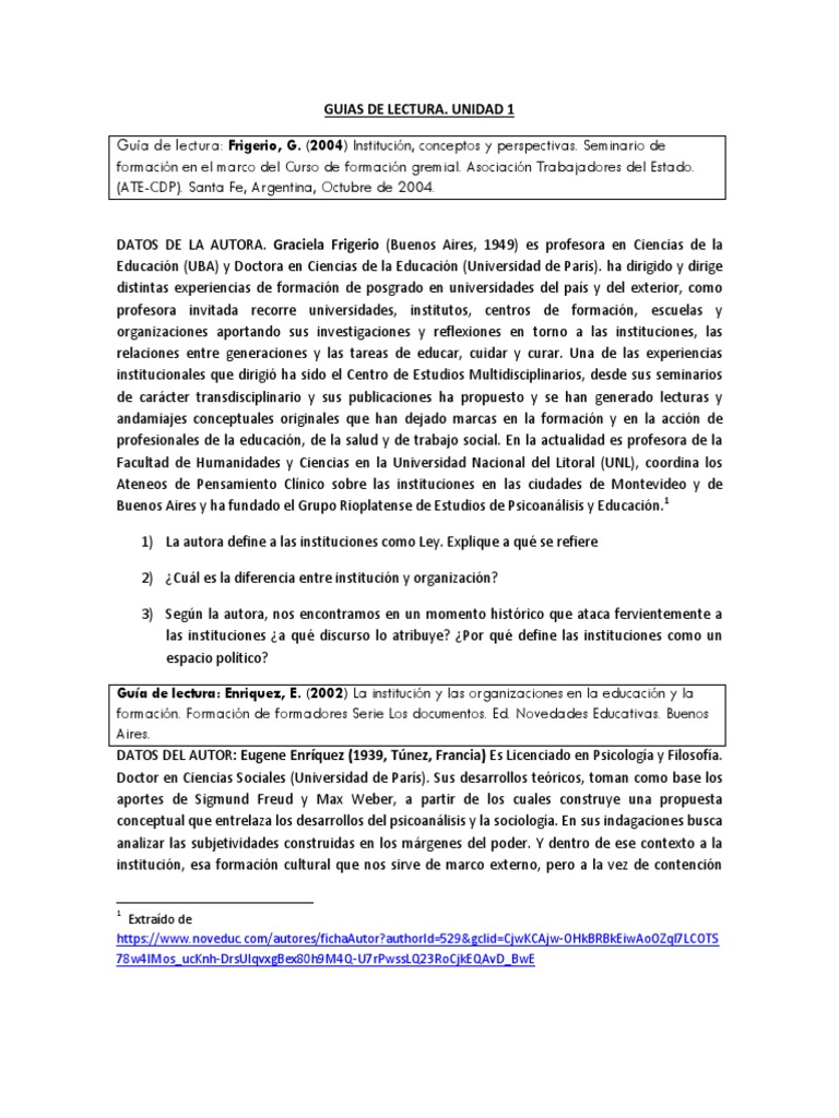 Guias de Lectura - Unidad 1 - Insituciones Educativas PDF | PDF ...