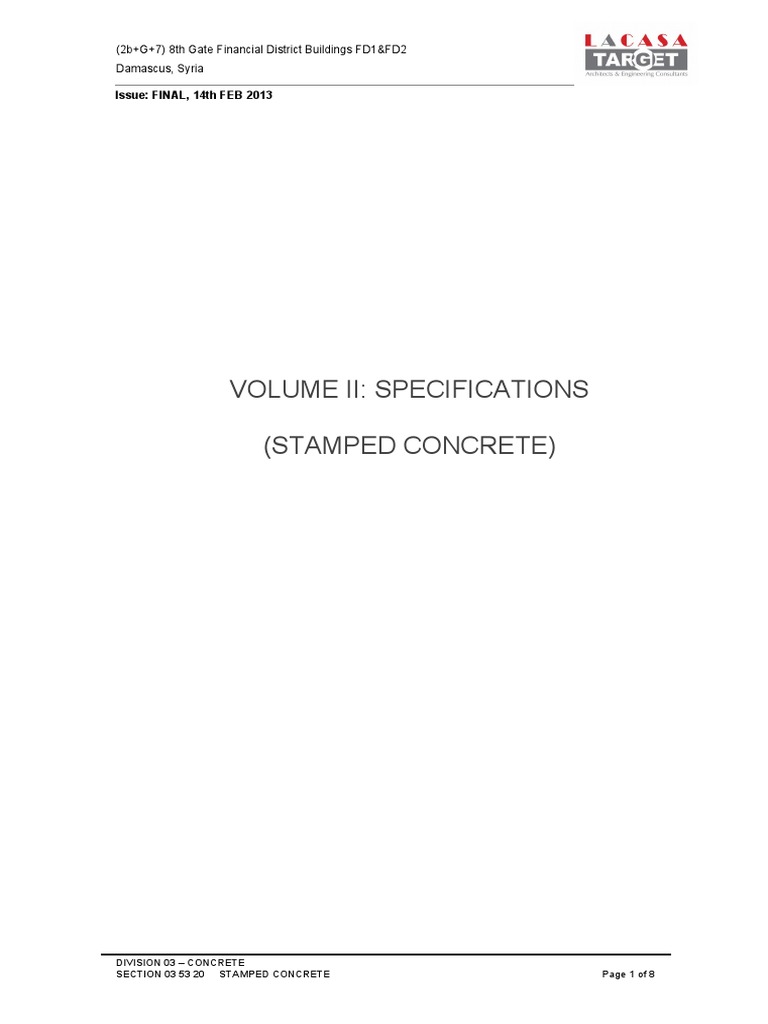 Volume Ii: Specifications (Stamped Concrete) : Issue: FINAL, 14th FEB ...