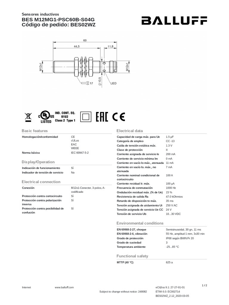 Datasheet BES02WZ 248082 Es | PDF | Componentes eléctricos ...