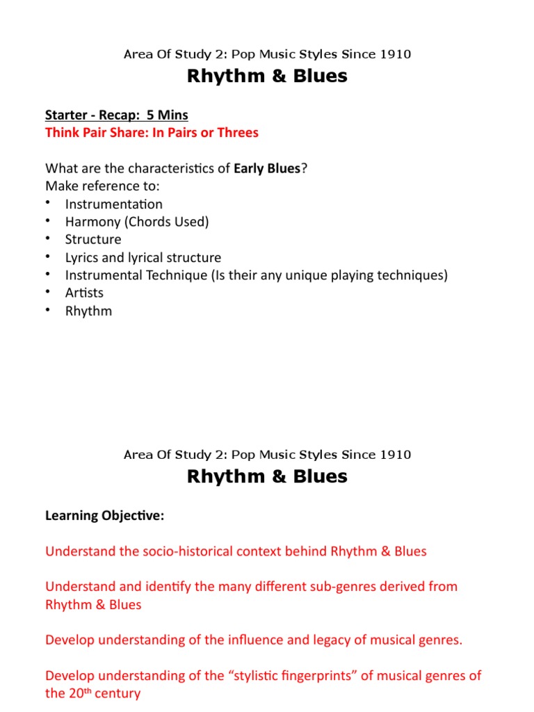 Rhythm & Blues: Styles and Characteristics | PDF | Blues | Rhythm And Blues