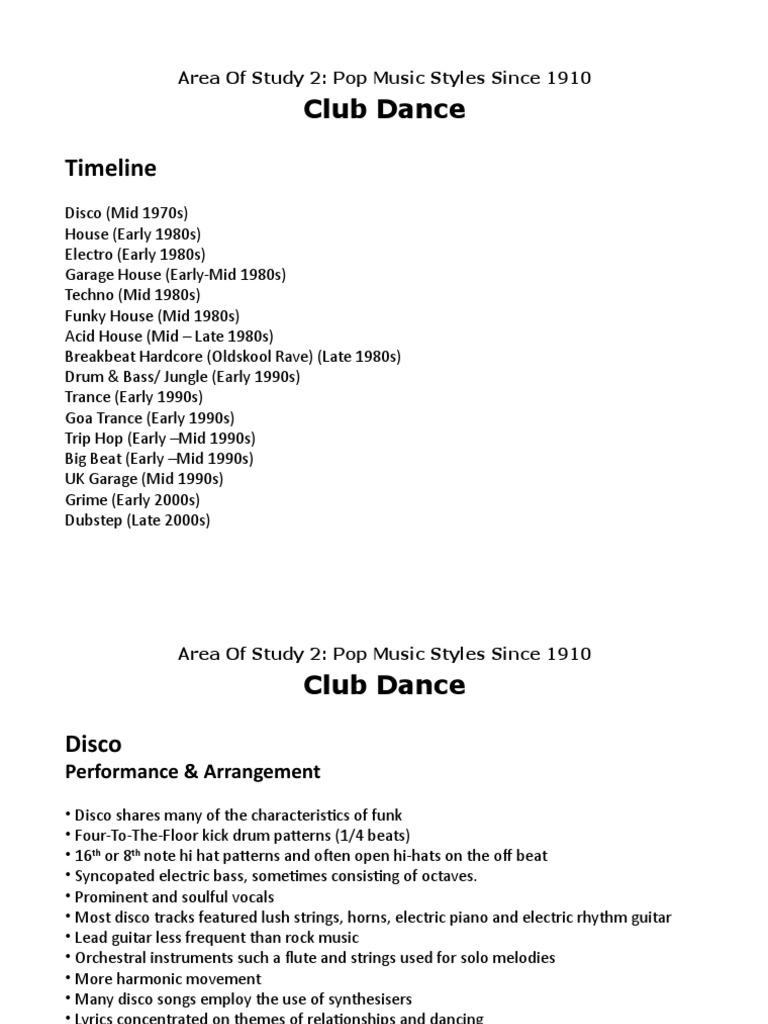 Guide To Club Dance | PDF | Dance Music | Musical Subgenres