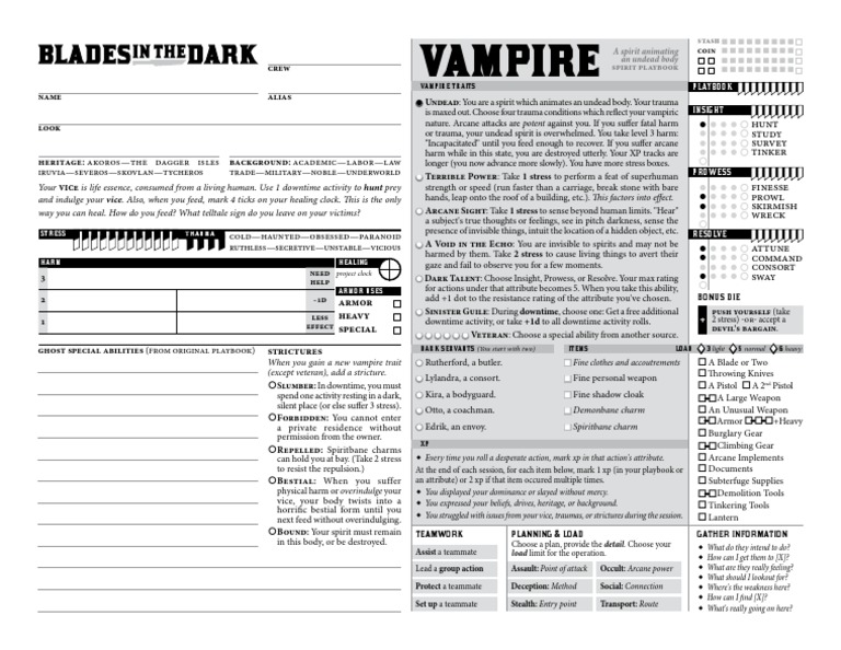 Blades in The Dark: Vampire Playbook | PDF