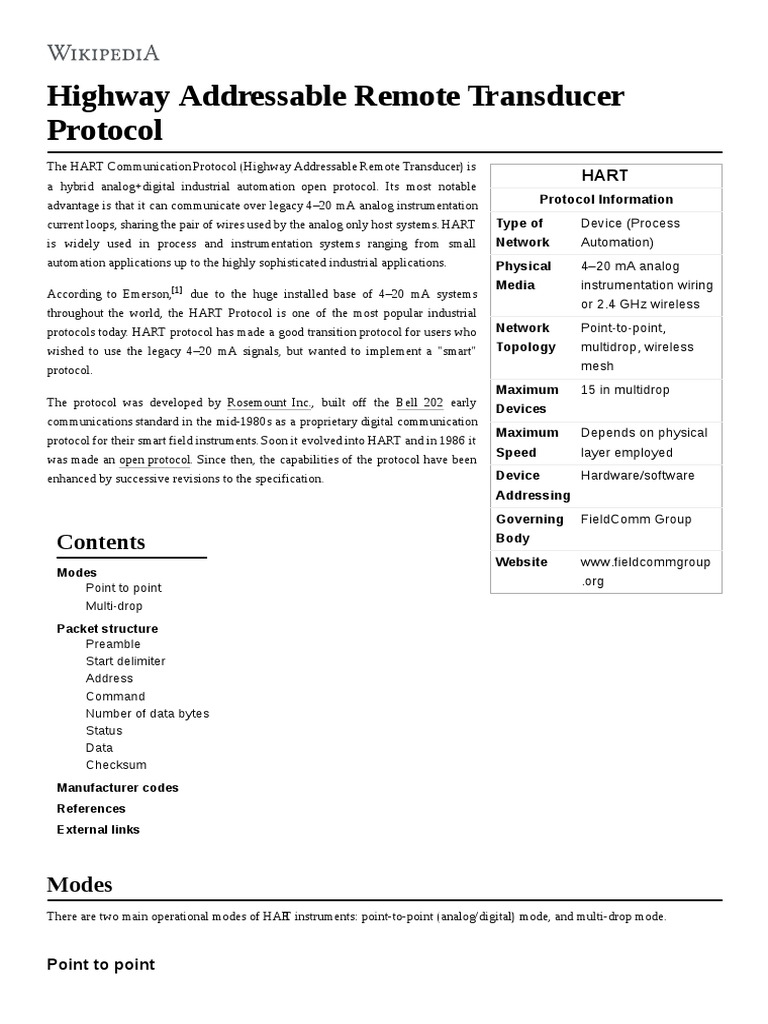 Highway Addressable Remote Transducer Protocol | PDF | Networking ...