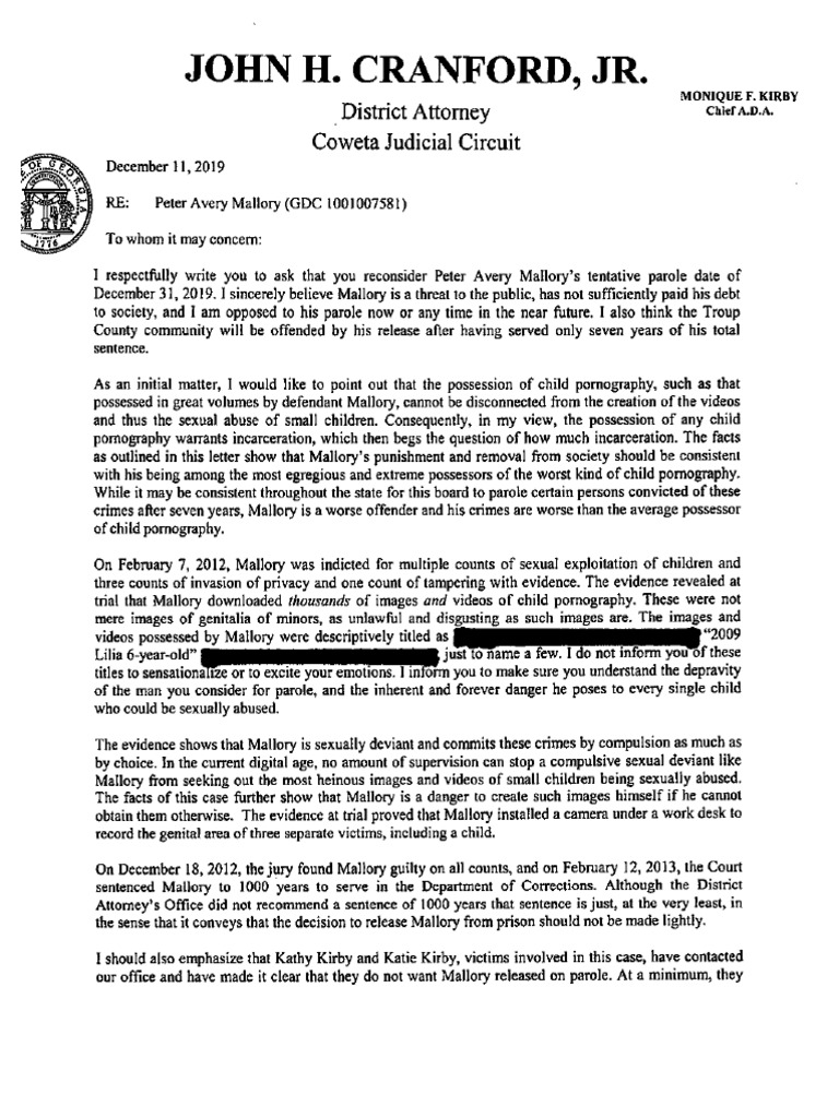 Letter To Parole Board - Peter Mallory | PDF