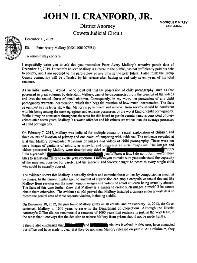 Letter To Parole Board - Peter Mallory | PDF