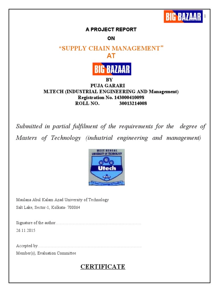 A Project Report SUPPLY CHAIN MANAGEMENT | PDF