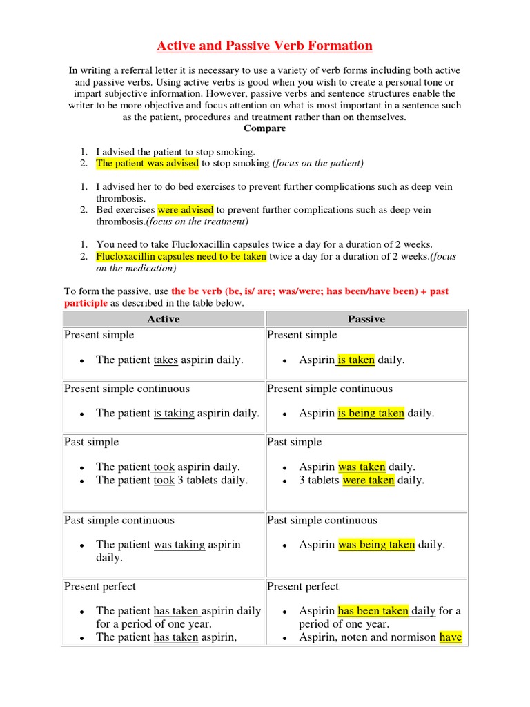 Active and Passive Verb Formation | PDF | Verb | Grammar