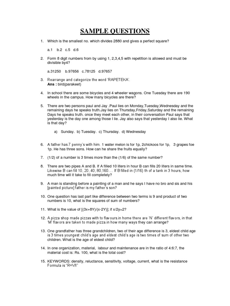 Tcs Sample Questions | PDF | Revenue | Sphere