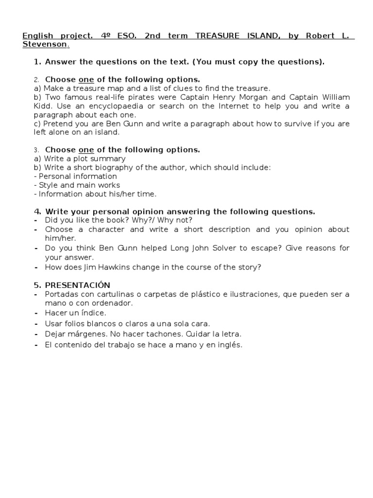 English Project Treasure Island 4º | PDF | Treasure | Treasure Island