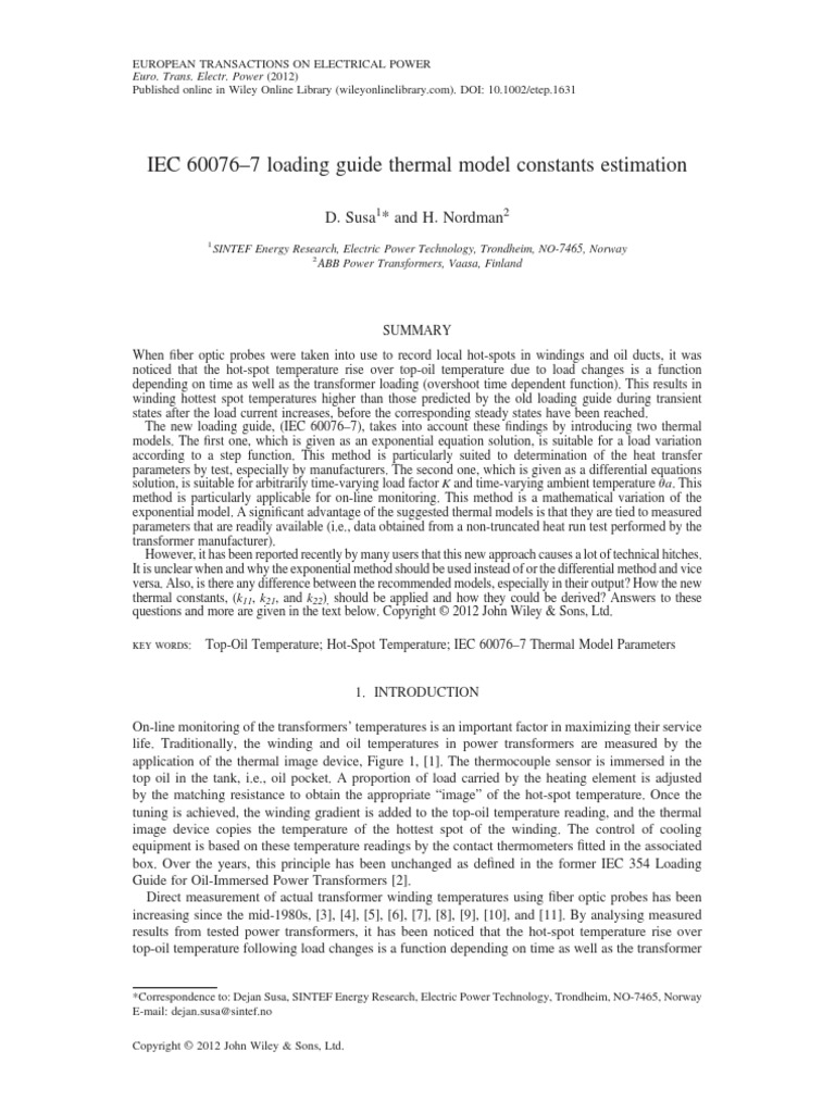 IEC 60076 - 7 Loading Guide Thermal Model Constants Estimation | PDF ...
