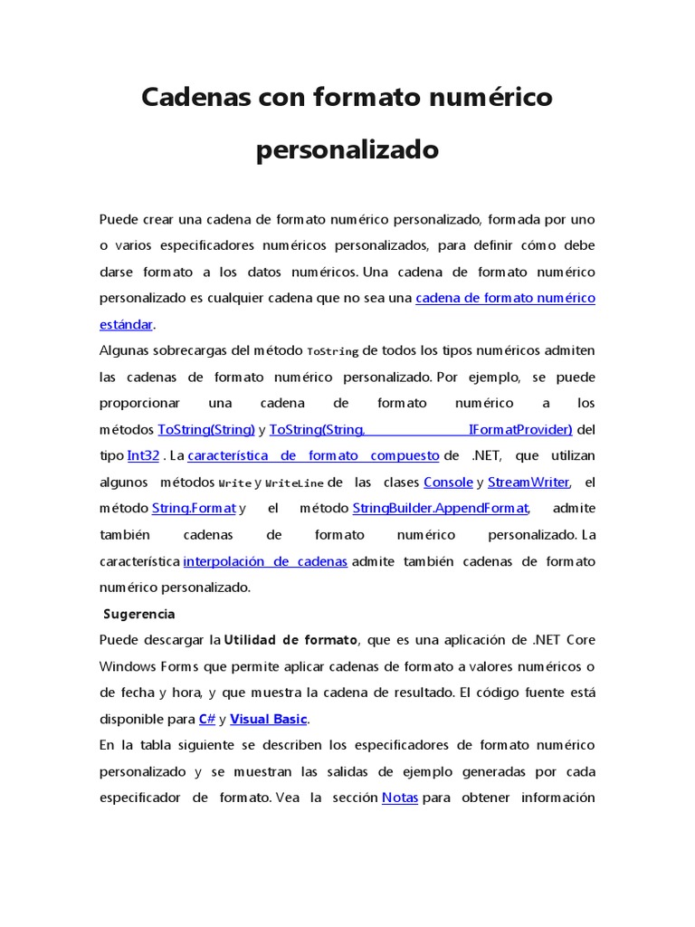 Cadenas Con Formato Numérico Personalizado | PDF | C Sharp (lenguaje de ...