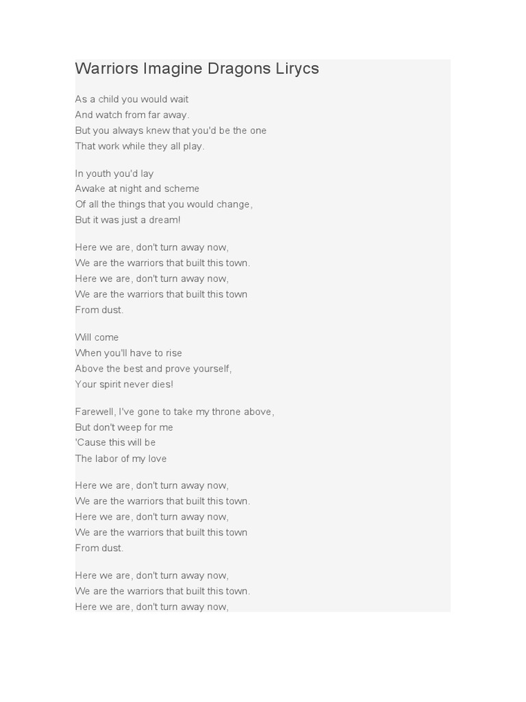 Warriors Lyrics by Imagine Dragons | PDF