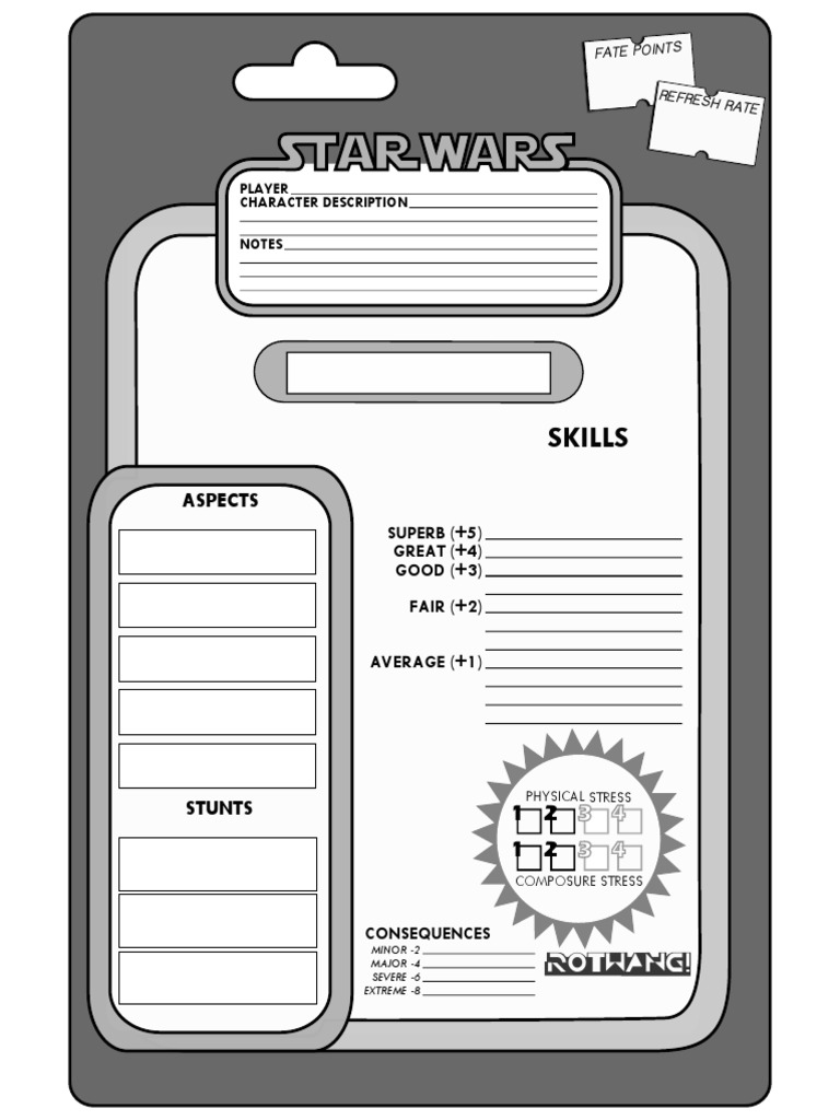 Star Wars Fate Core Character Sheet PDF | PDF