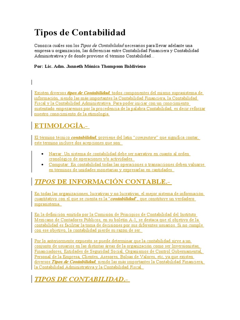 Tipos de Contabilidad | PDF | Contabilidad | Contabilidad financiera