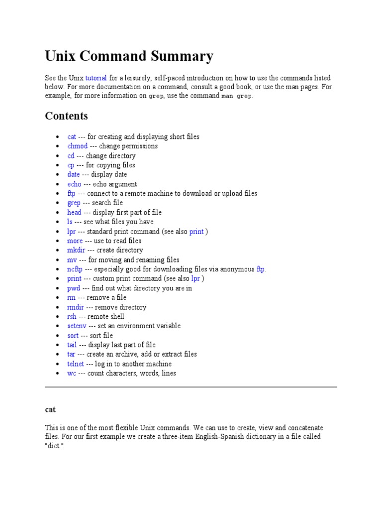 Unix Command Summary Pdf File Transfer Protocol Computer Architecture 