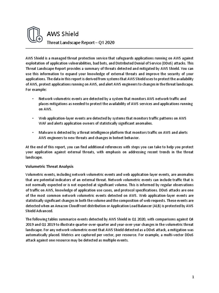 AWS Shield Threat Landscape Report Q1 2020 | PDF | Denial Of Service ...