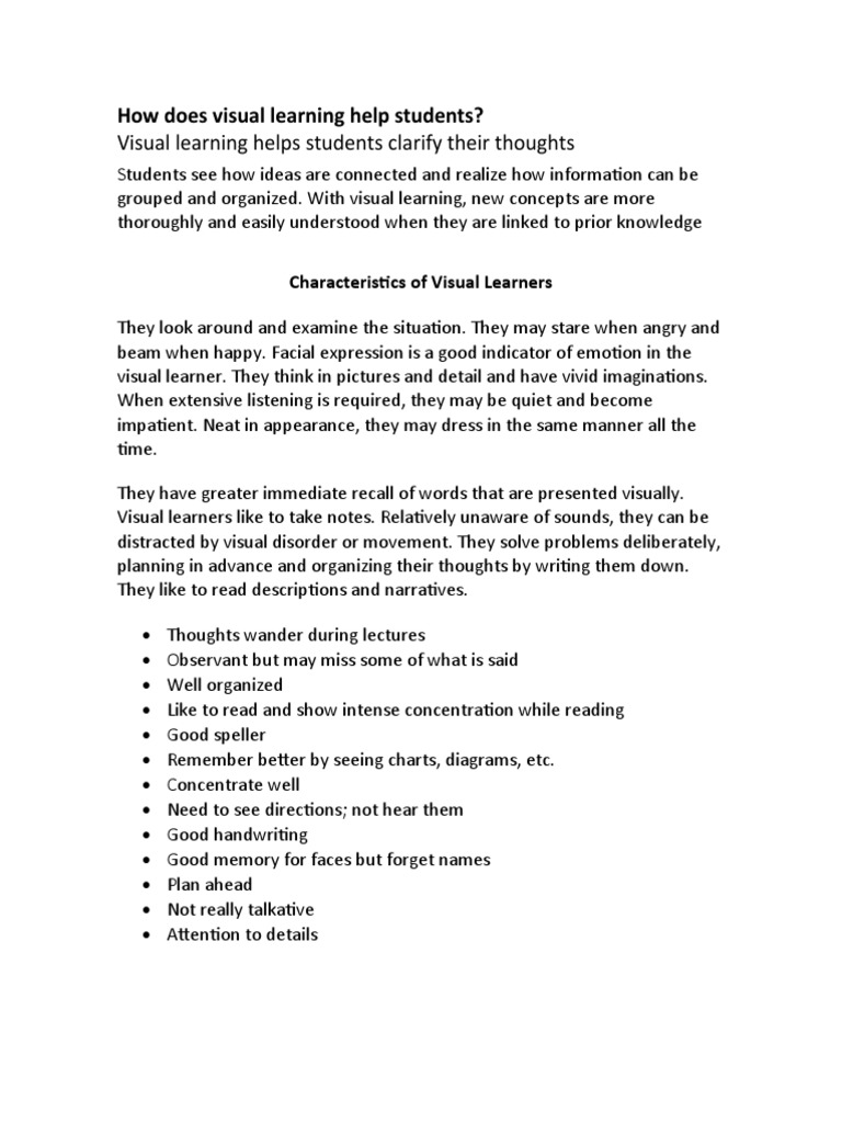 Visual Learning Helps Students Clarify Their Thoughts | PDF
