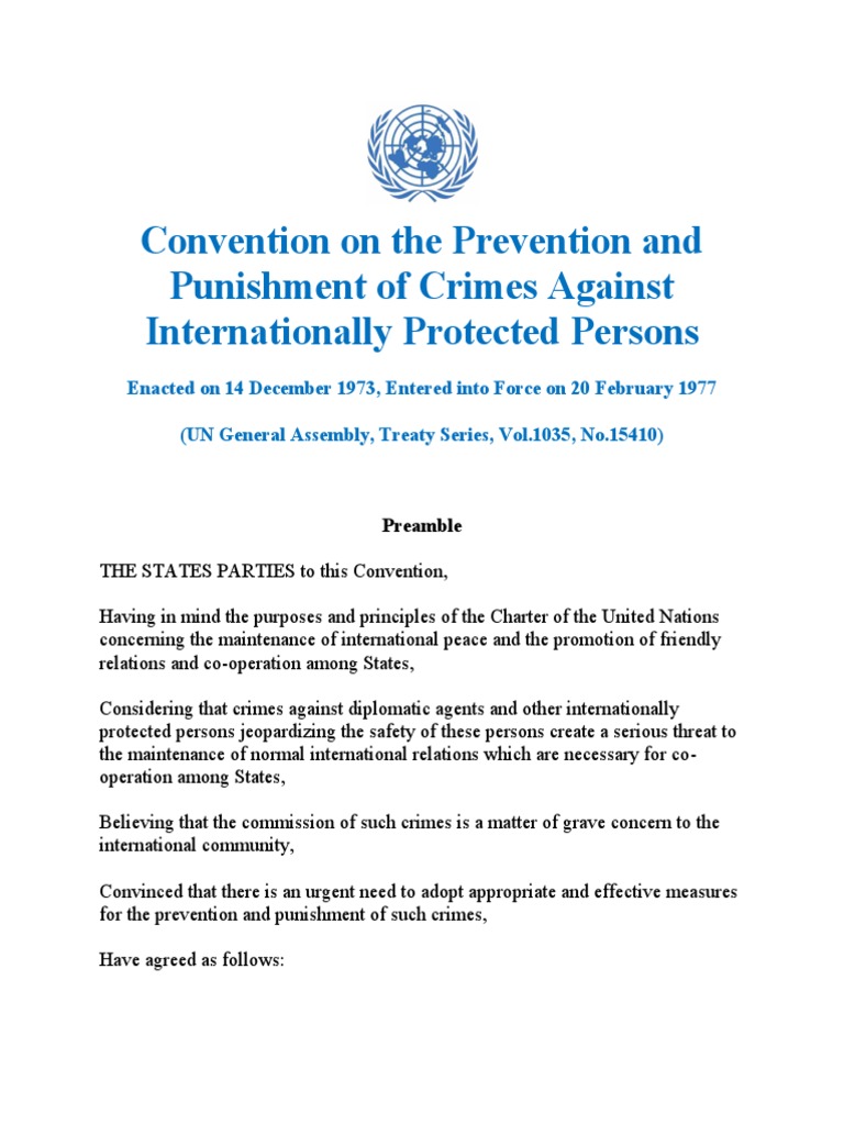 1973 UN Internationally Protected Persons | PDF | Extradition | Treaty