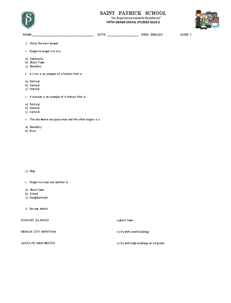 Fifth Grade Social Studies Quiz | PDF | Social Science