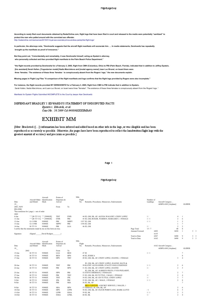 Jeffrey Epstein Flight Logs | PDF | Airplane | Aircraft Configurations