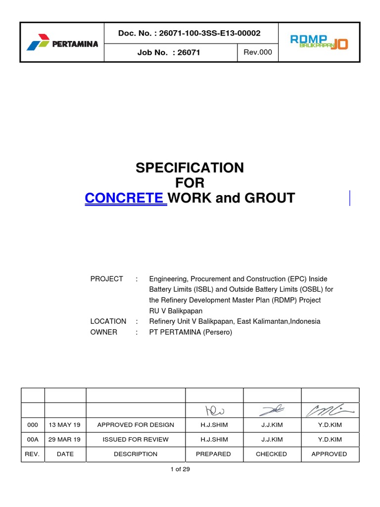 Specification For Concrete Work and Grout | PDF | Construction ...