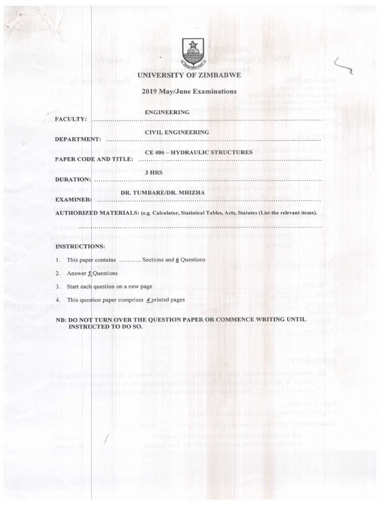 UZ CE406 2019 Exam Paper-1 PDF | PDF