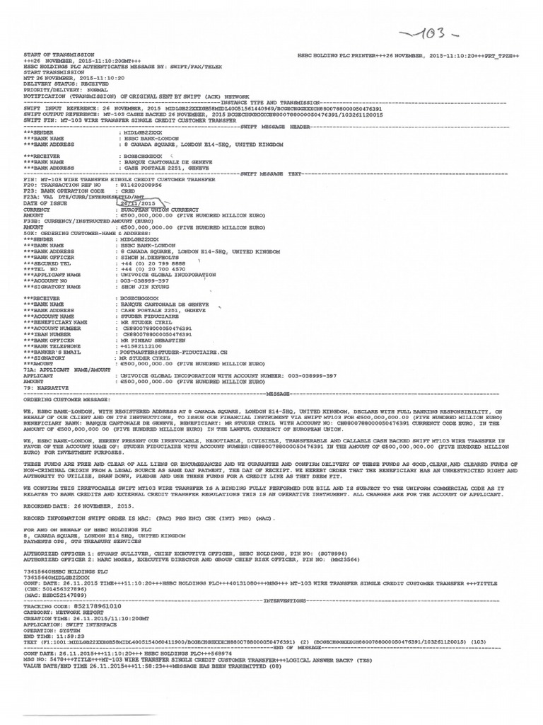 HSBC MT-103 Wire Transfer Receipt | PDF | Network Architecture ...