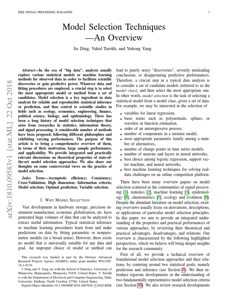 Model Selection Techniques - An Overview: Jie Ding, Vahid Tarokh, and ...