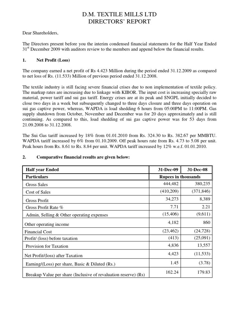 Director Report | PDF | Dividend | Loans