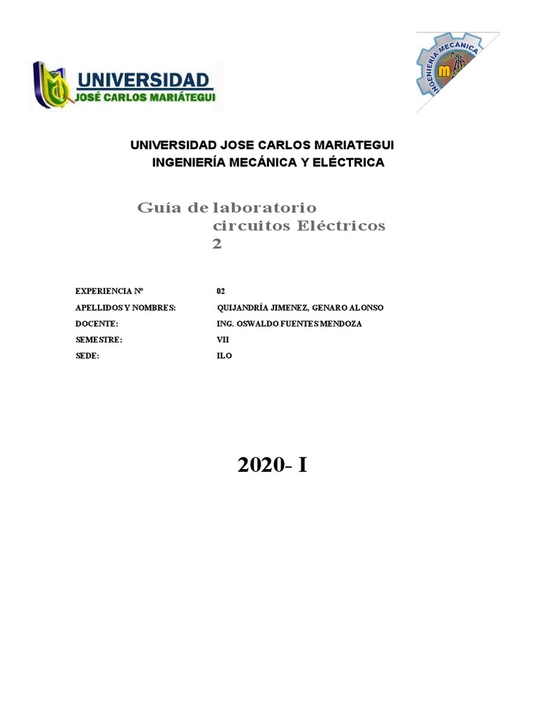 Experiencia 2 de Laboratorio de Circuitos Electricos 2 | PDF | Impedancia eléctrica | Inductor