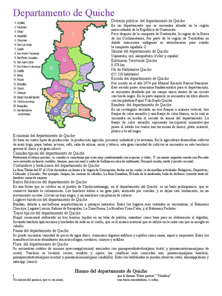 Departamento de Quiche División Política Idioma Economía Costumbres y ...