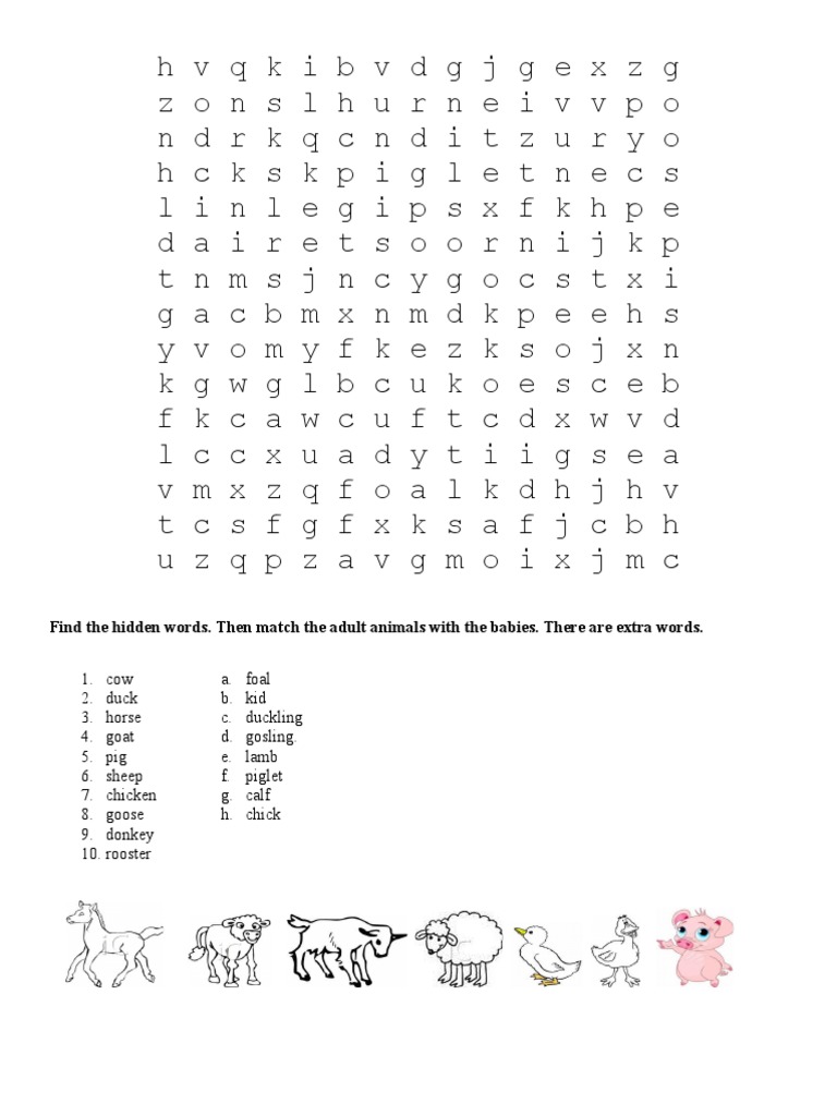 Word Search Puzzle Animals and Baby Animals - 29475 | PDF