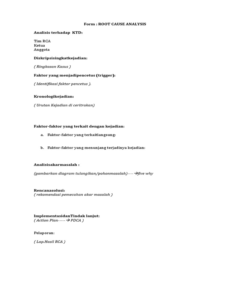 CONTOH FORM RCA (Simple) - 1 | PDF | Metode & Bahan Ajar | Komputer