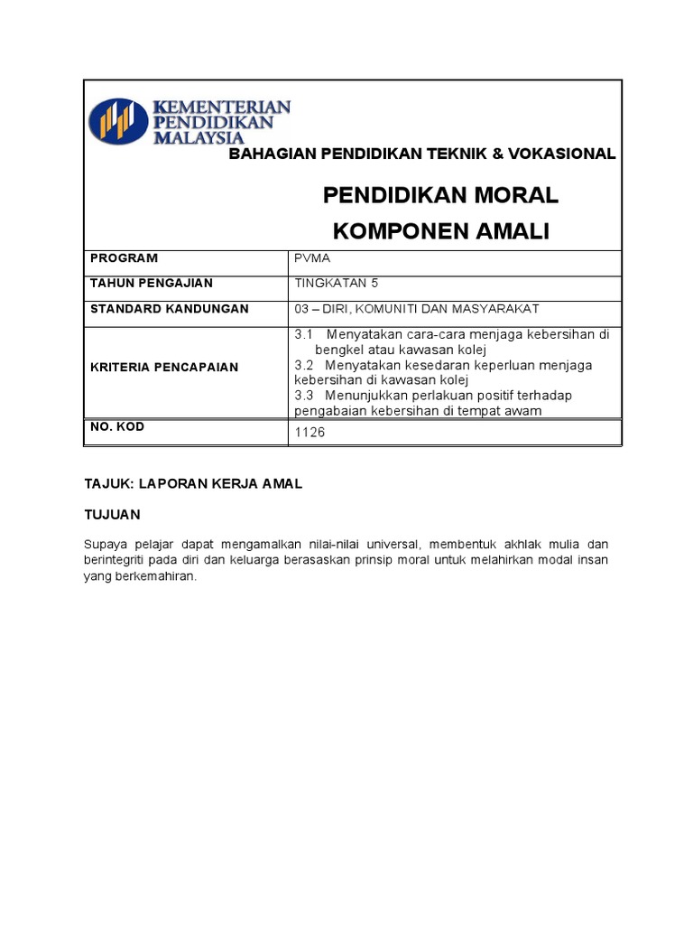 Pend. Moral MPAK TINGKATAN 5 (Komponen Amali) | PDF