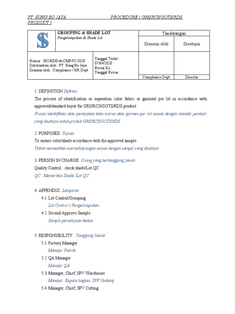 SOP Grouping & Lot Shade | PDF