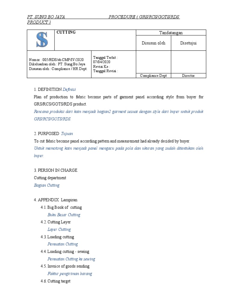 SOP Cutting | PDF