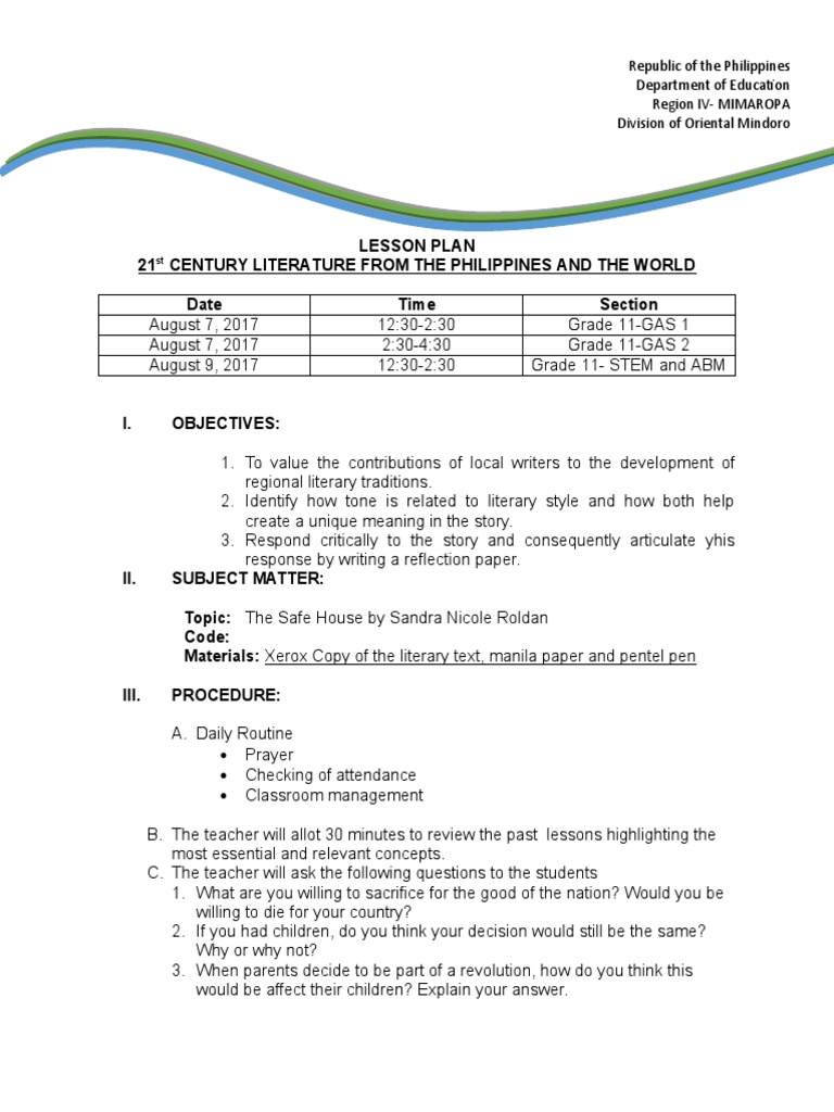 Lesson Plan - The Safe House | PDF | Lesson Plan | Pedagogy