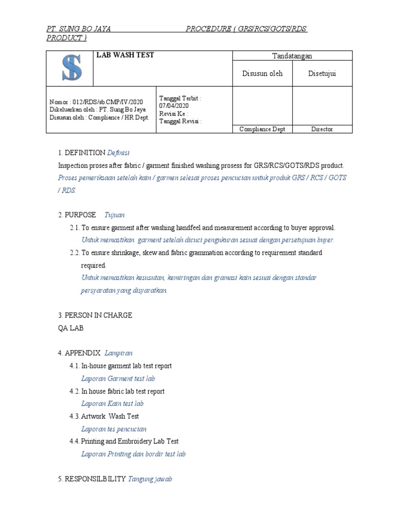 SOP Lab Wash Test | PDF | Teknologi & Rekayasa