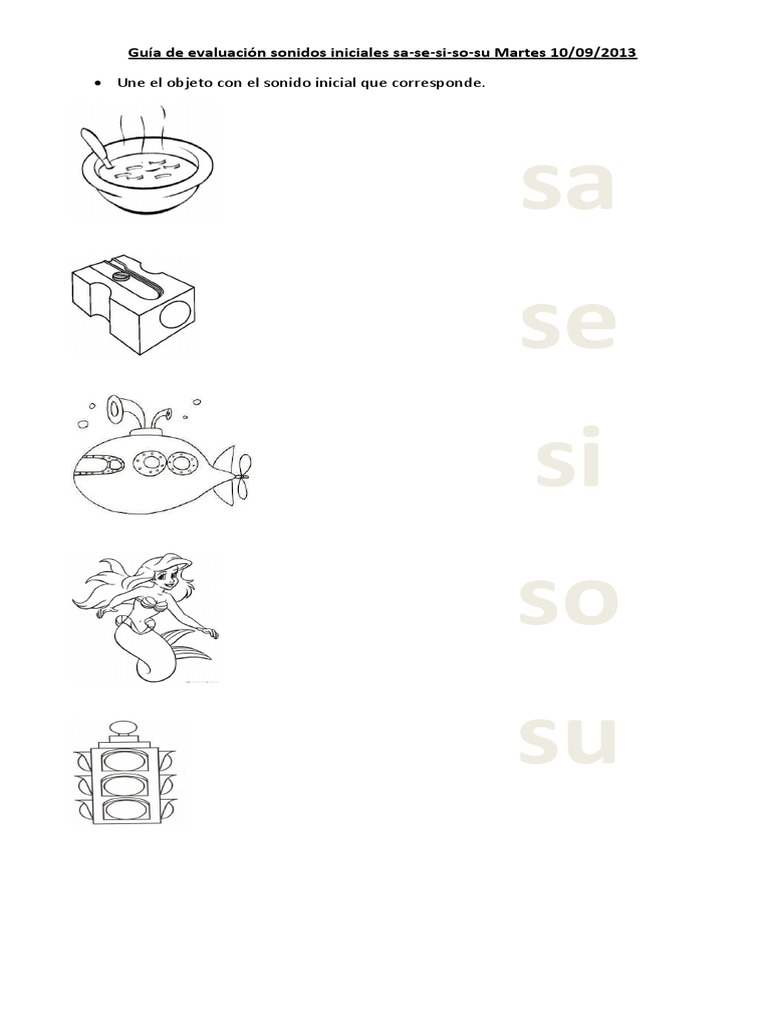 Evaluación de Sonidos Iniciales sa-se-si-so-su | PDF