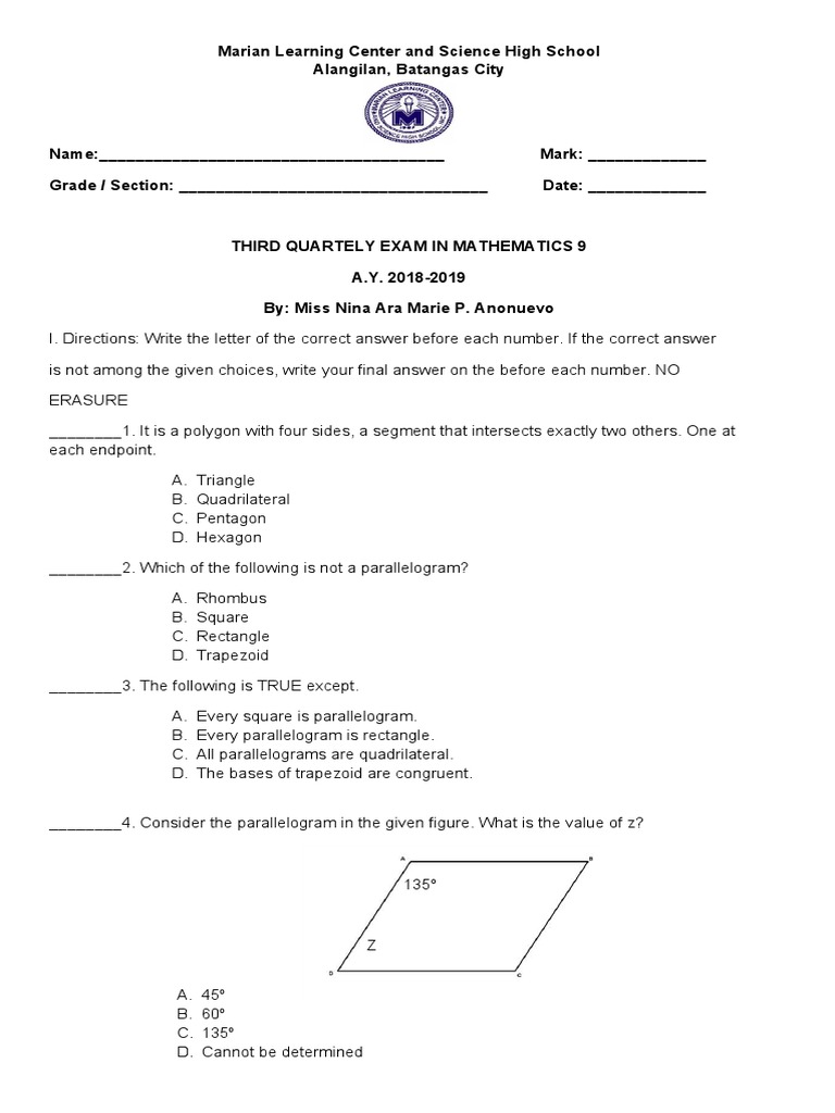 3rd Math 9 | PDF | Rectangle | Euclidean Plane Geometry