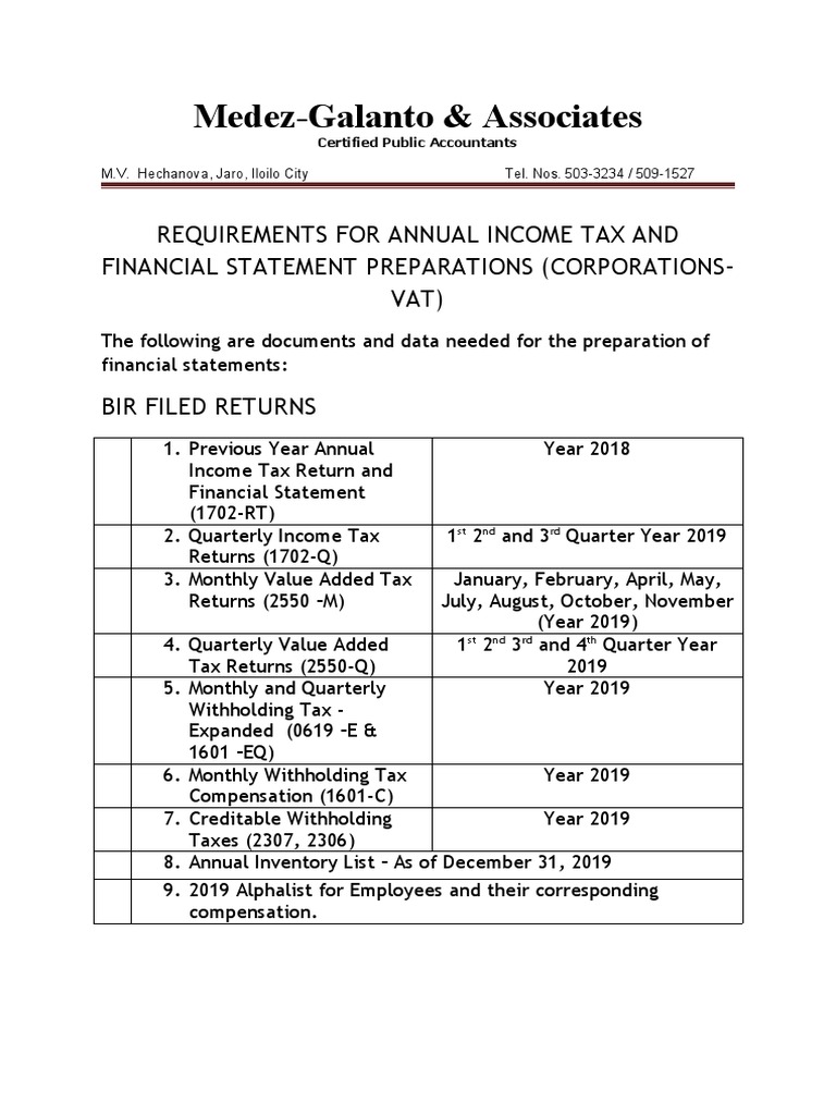 REQUIREMENTS FOR ITR - 2019 Corporation | PDF | Accounts Payable ...