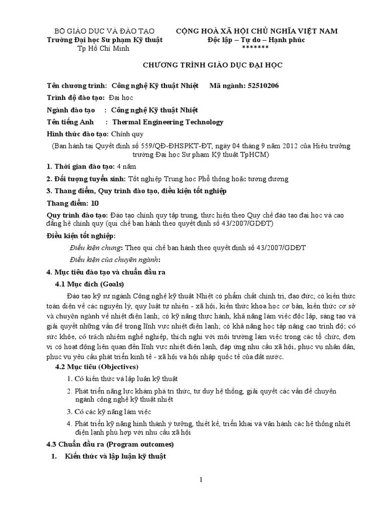 CTDT - ĐẠI HỌC - CNKT NHIỆT | PDF